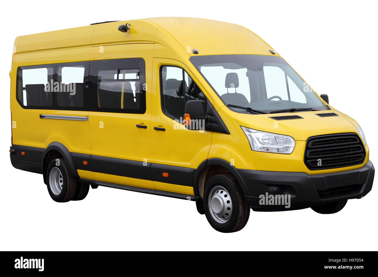 Yellow minibus isolated on white background Stock Photo - Alamy