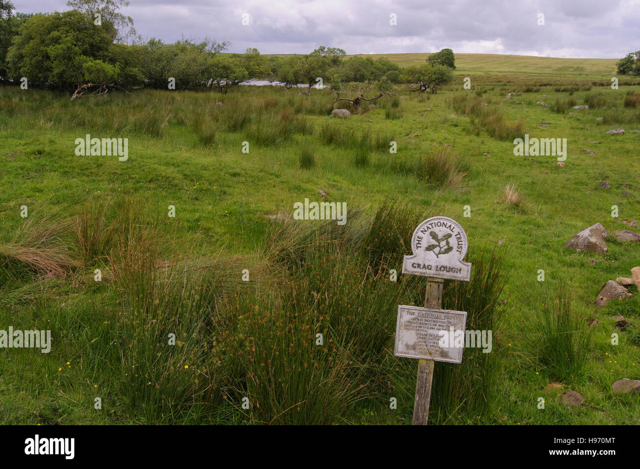 National Trust sign at Grag Lough, near Hadrian's Wall at Steel Rig ...