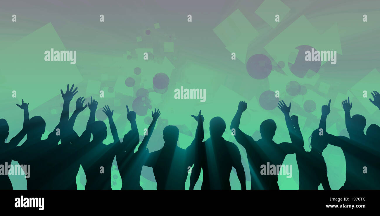 Silhouette Excited Crowd On Abstract Stock Photos & Silhouette Excited ...