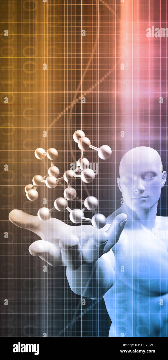 Science Technology with Human and Floating Molecule Structure Stock ...