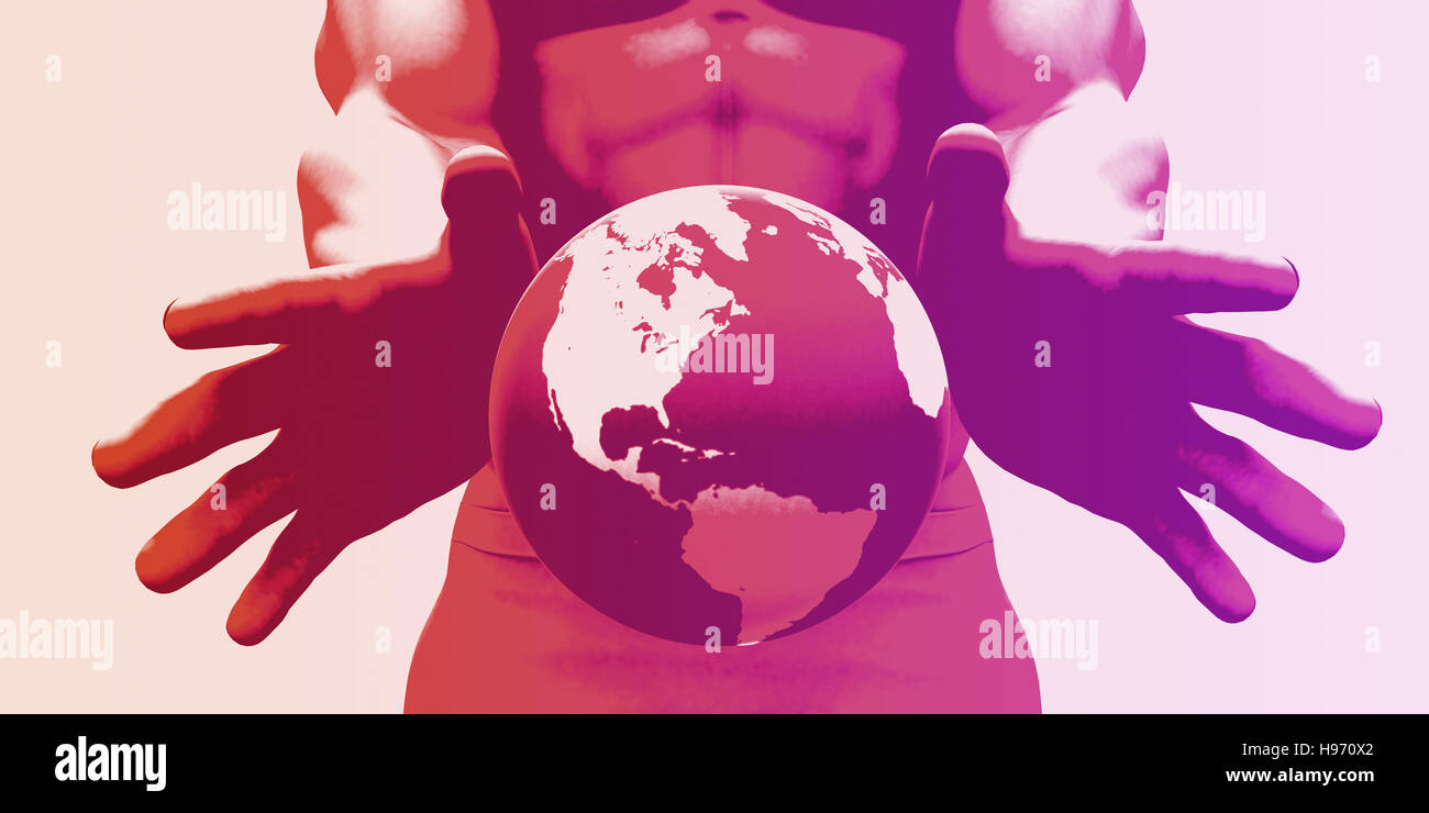 Globalization and a Global Company with Hands Showing World Stock Photo ...