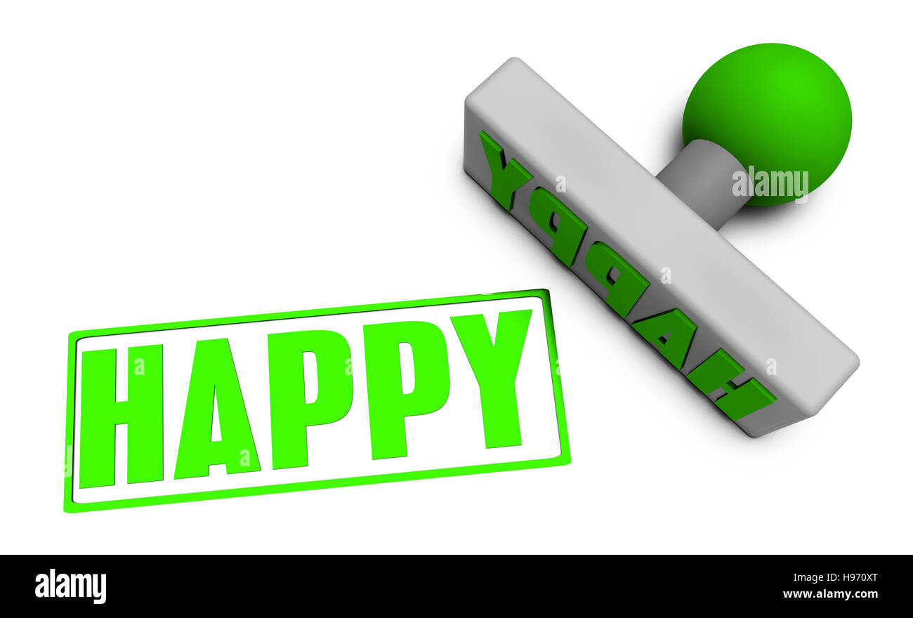 Happy Stamp or Chop on Paper Concept in 3d Stock Photo - Alamy