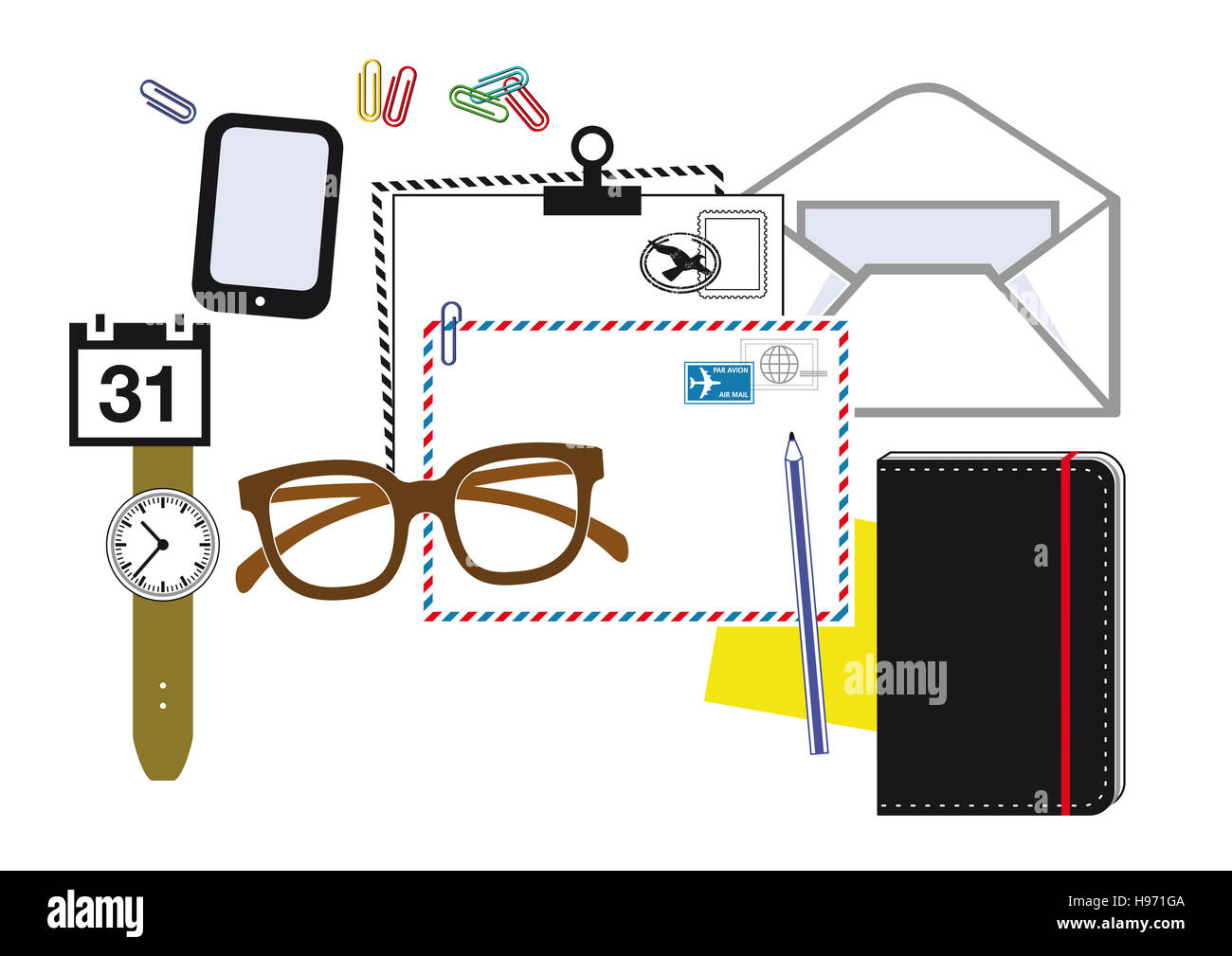 Desk with utensils Stock Photo - Alamy