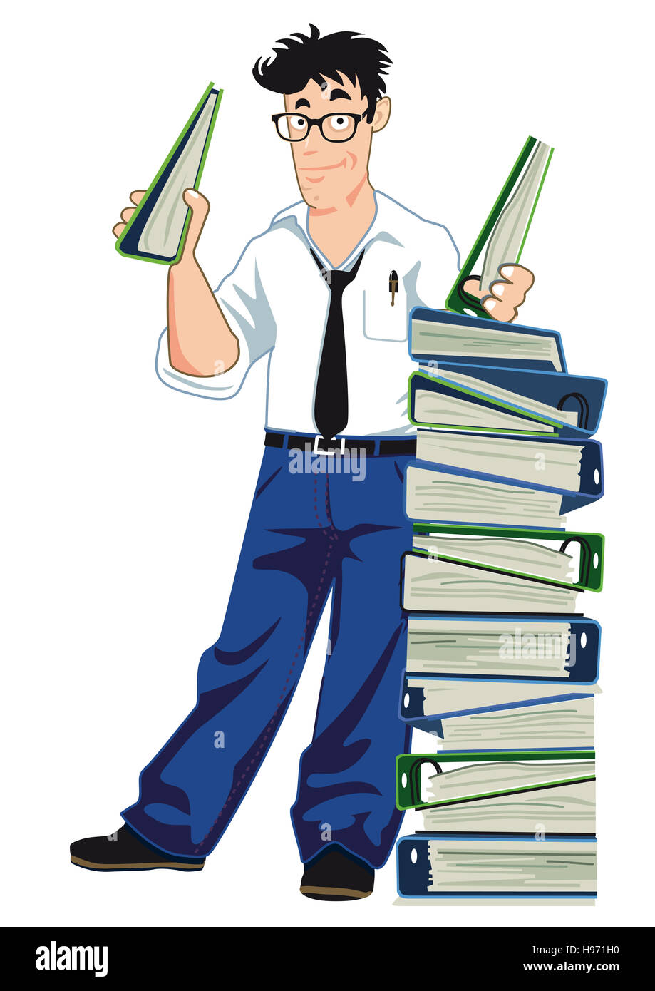 Businessman with file folders and documents Stock Photo - Alamy