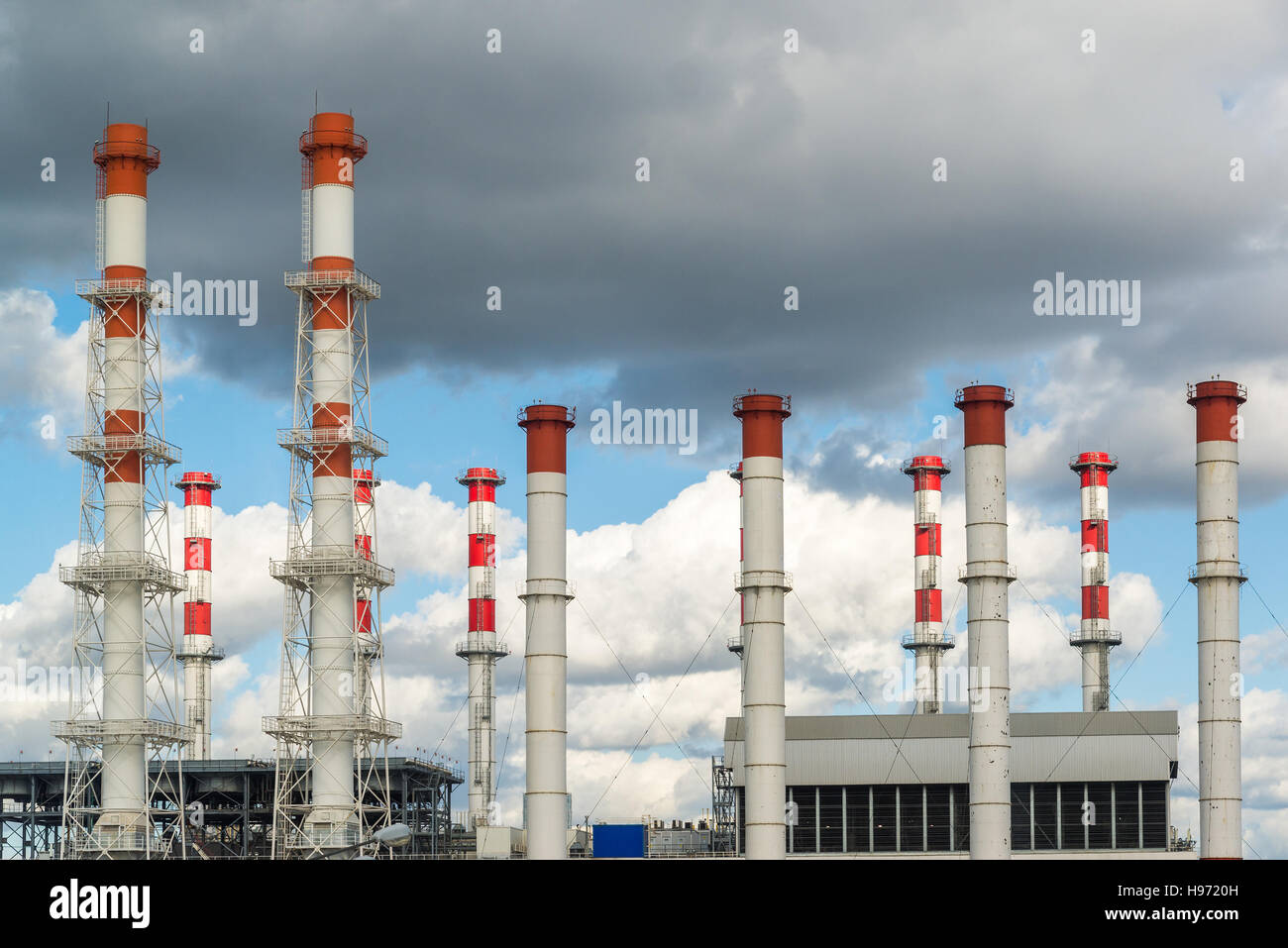 CHP pipes against the sky in Moscow, Russia Stock Photo - Alamy