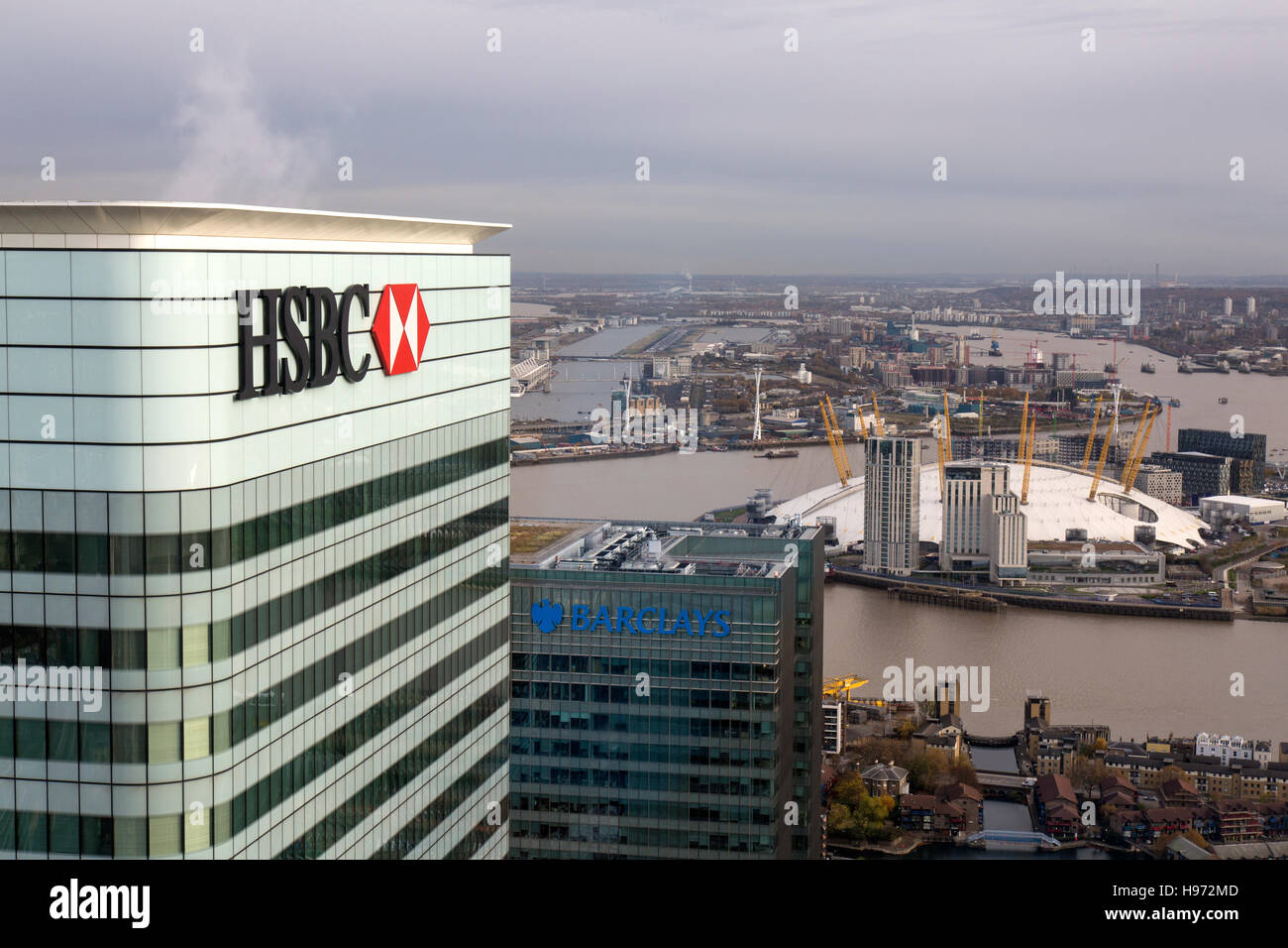 HSBC Headquarters in Canary Wharf, London, with the O2 arena, River ...