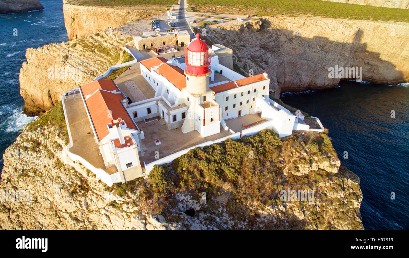 Aerial from the Lighthouse of Cabo Sao Vicente, Sagres, Portugal ...