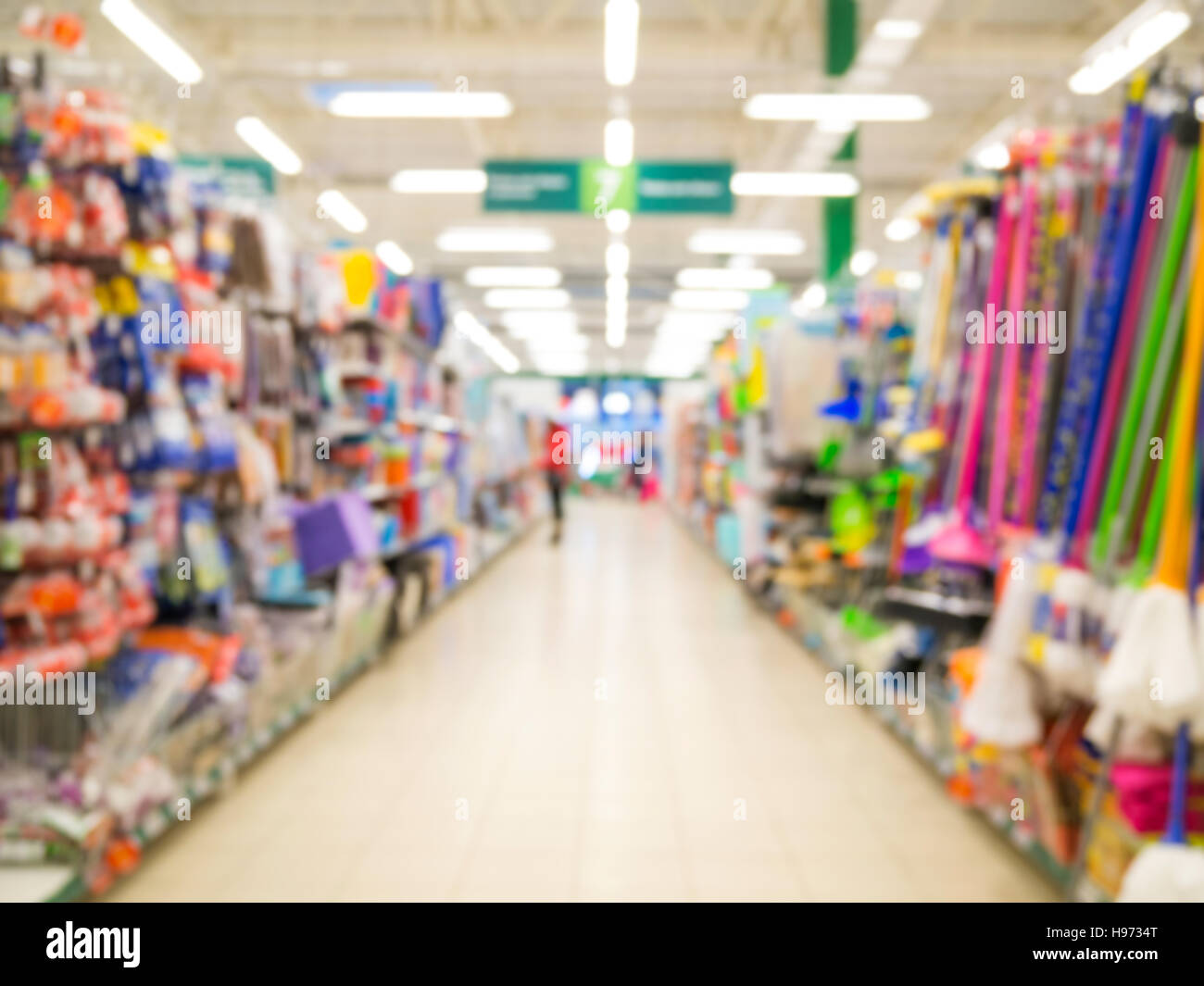 Abstract blurred supermarket aisle with colorful shelves Stock Photo ...