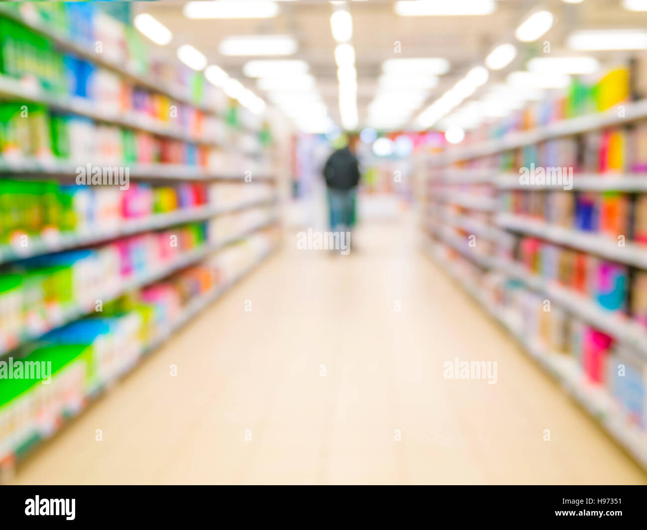 Abstract blurred supermarket aisle Stock Photo - Alamy