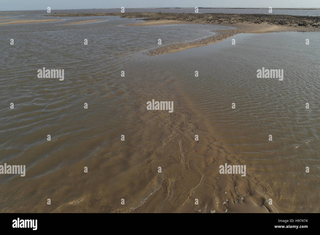 River low water channel river ribble mid distance extending background ...