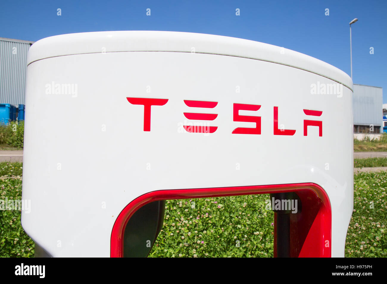 ZURICH - July 30: Tesla Supercharger station on July 30, 2016 in Zurich ...