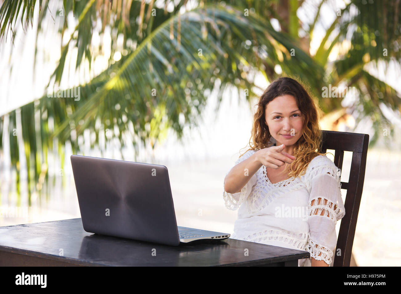Beautiful Business Woman Working Online On Laptop Computer Stock Photo ...