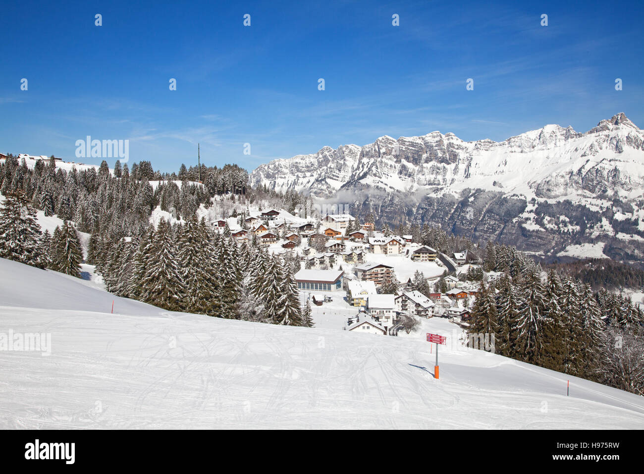 Slope on the skiing resort Flumserberg. Switzerland Stock Photo - Alamy