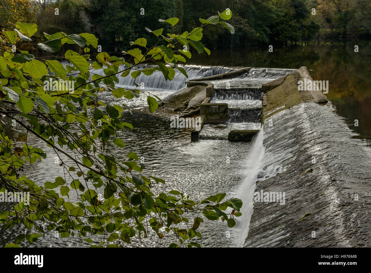 Water canalized in the river ason, dam in the town of Udalla, Cantabria ...