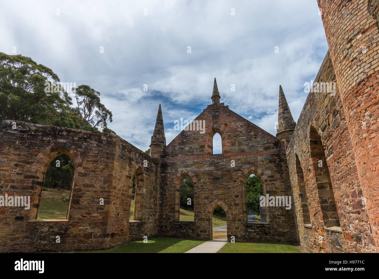 Remains of the convict built church at the Port Arthur former penal ...