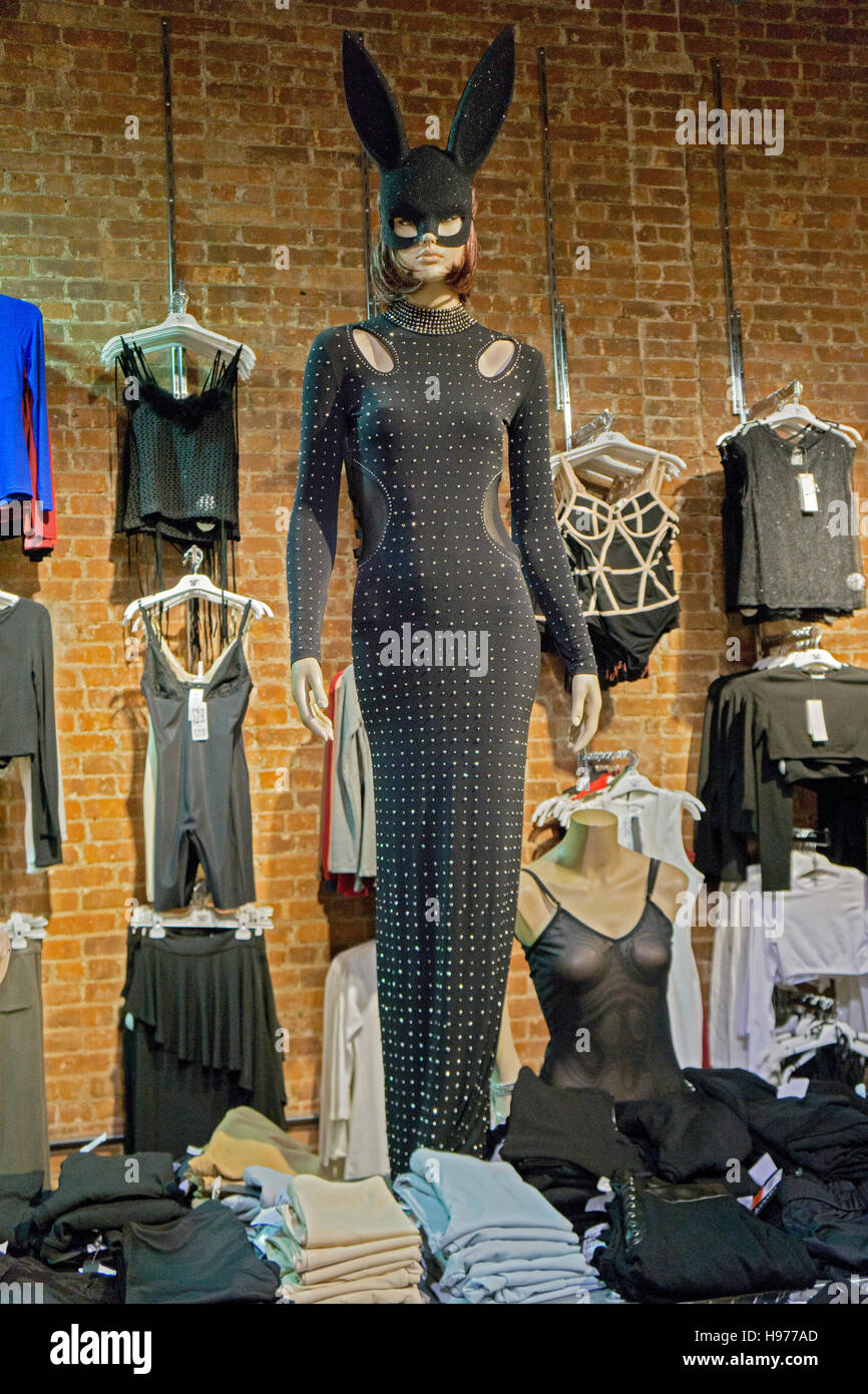 A mannequin in an outrageous dress and rabbit ear mask at Kiki Riki ...