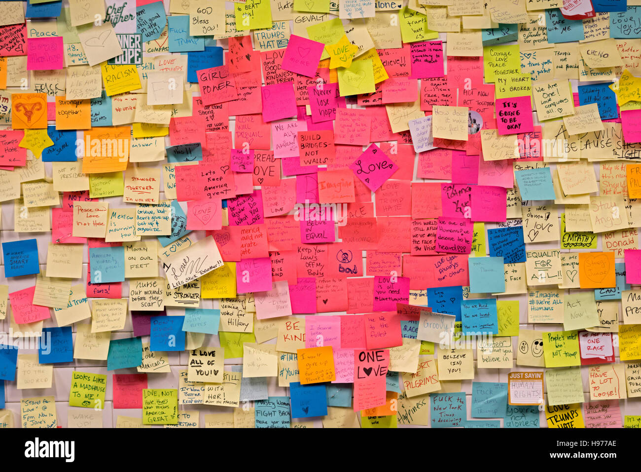 A red heart in a sea of post it notes at Union Square subway station in ...