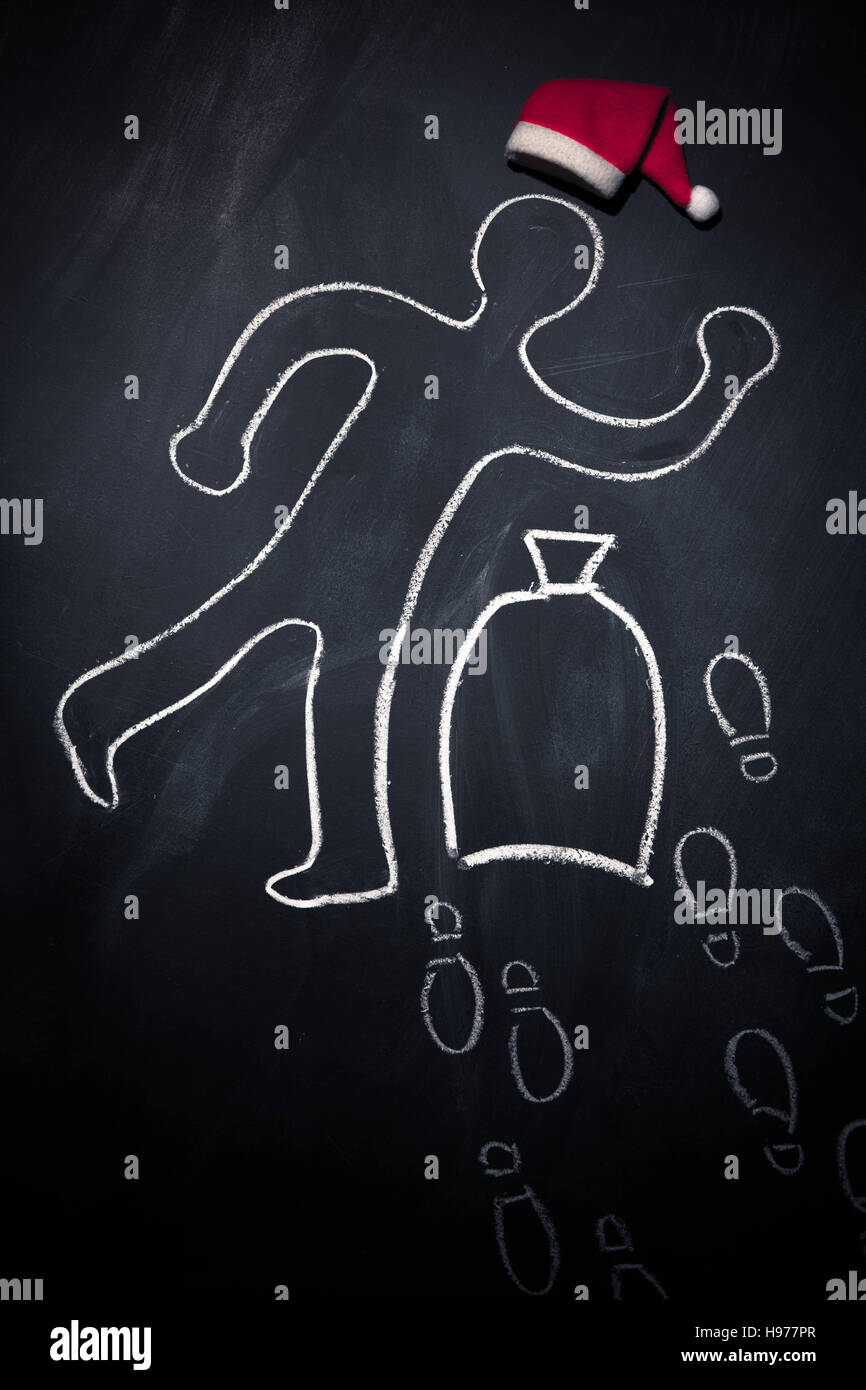 santa outlines drawn with red hat white chalk on blackboard Stock Photo ...