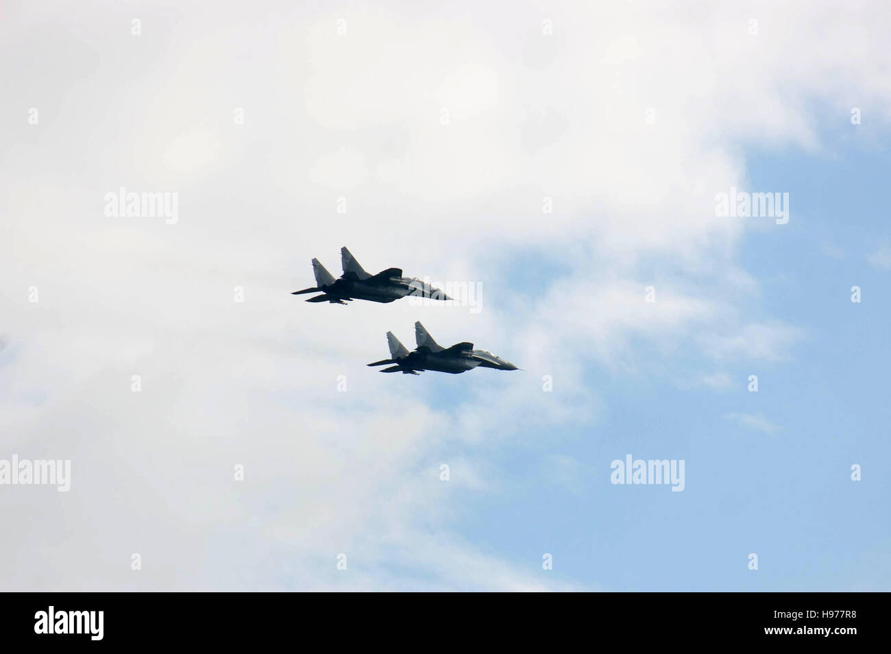 A fighter plane flying over military parade in Novi Sad, Serbia, 2016 ...