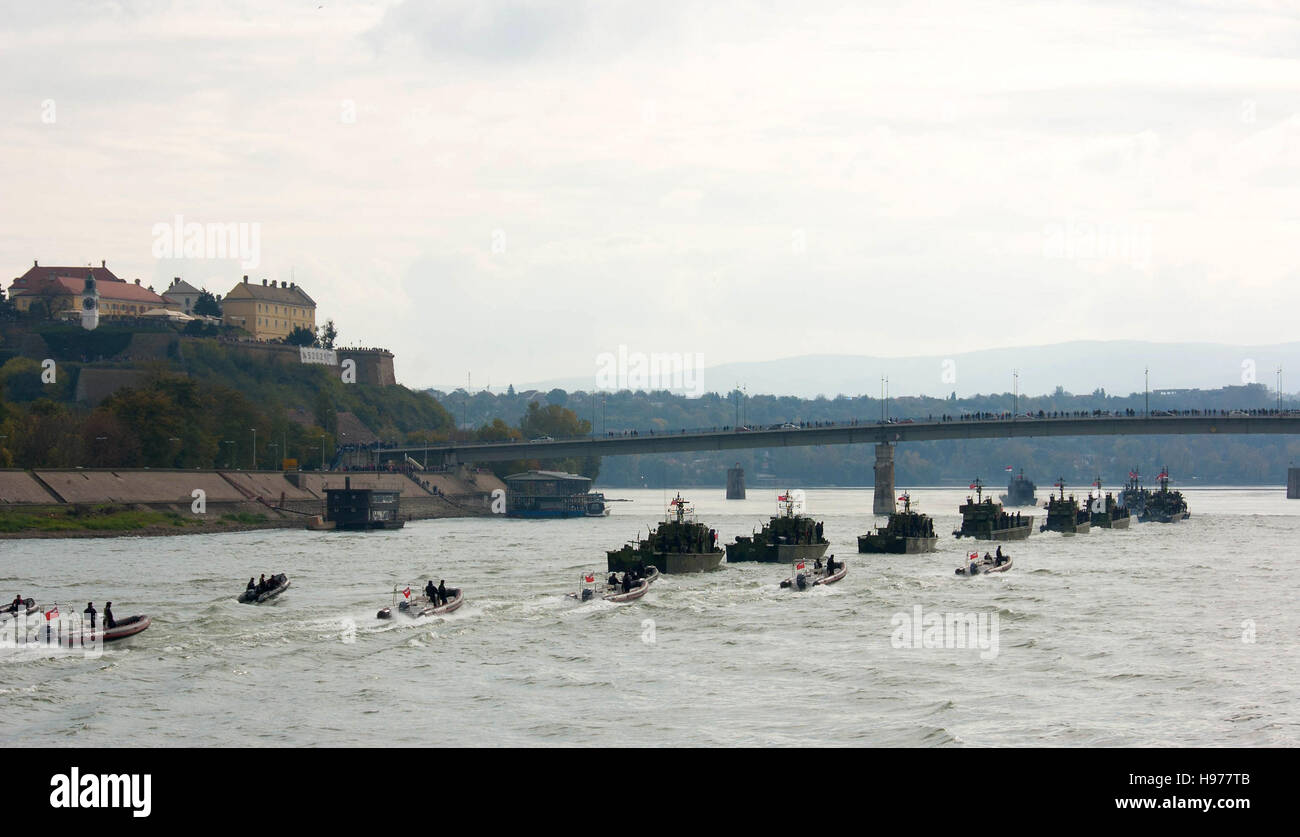 Battleships on river Danube during the military parade in Novi Sad ...