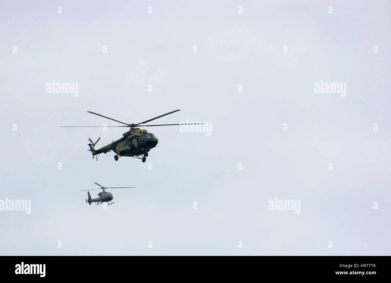 Helicopters flying during the military parade in Novi Sad, Serbia, 2016 ...