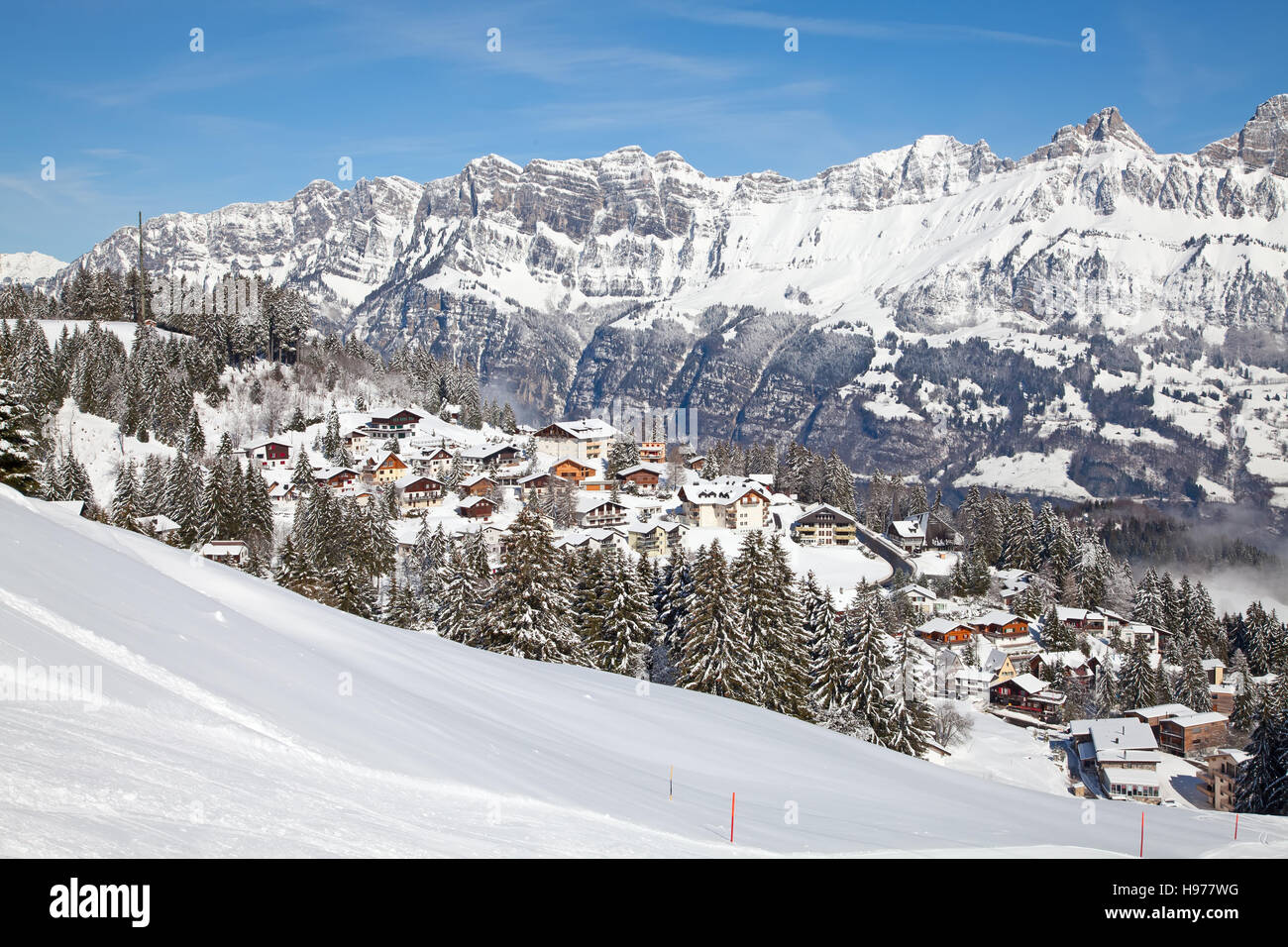 Slope on the skiing resort Flumserberg. Switzerland Stock Photo - Alamy