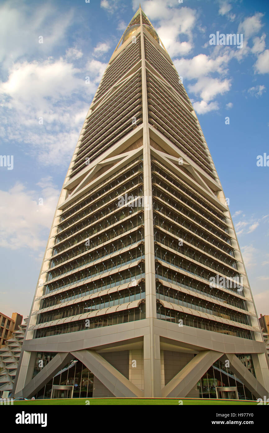 RIYADH - AUGUST 22: Sunset light at Al Faisaliah tower facade on August ...