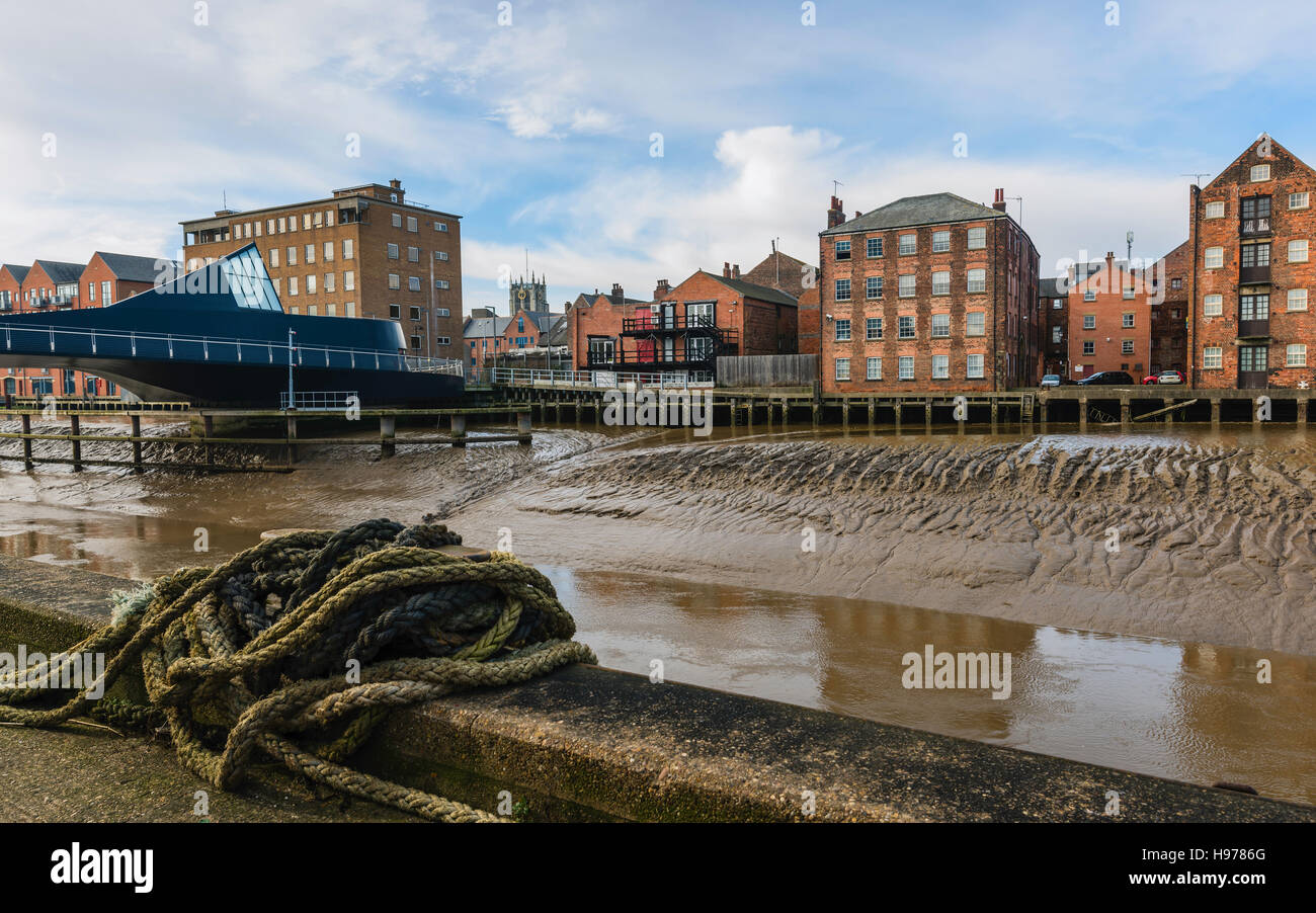 View across the river Hull in autumn with view of Scale Lane Bridge ...