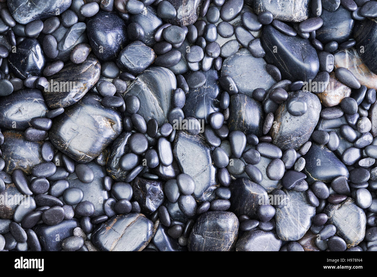 Different Sizes of Smooth Black River Rocks Viewed from Above as ...