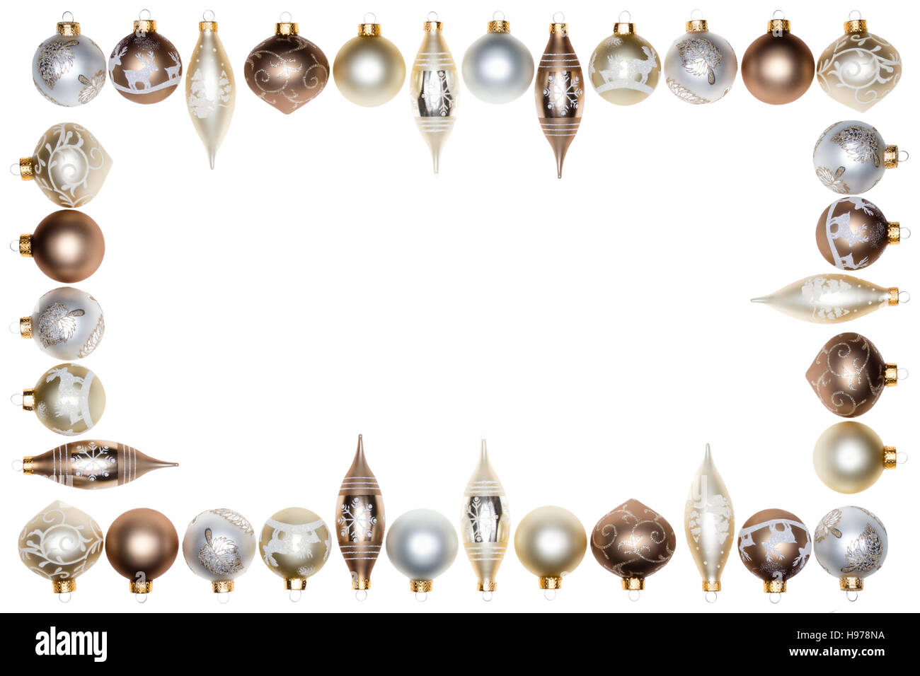 Festive Christmas border with metallic colored silver, gold and coppery ...