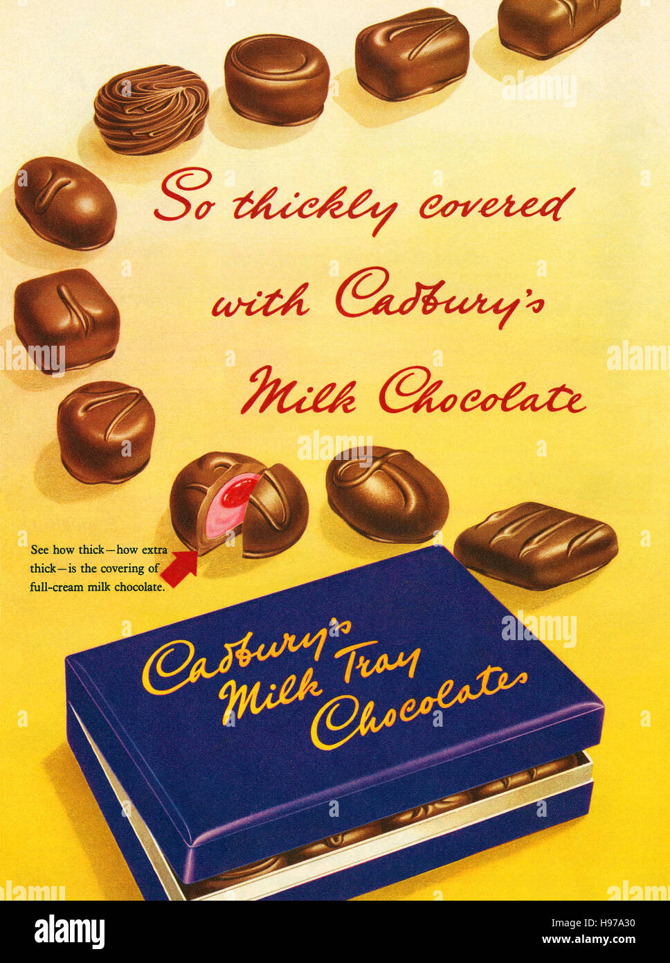 1953 British advertisement for Cadbury's Milk Tray Chocolates Stock ...