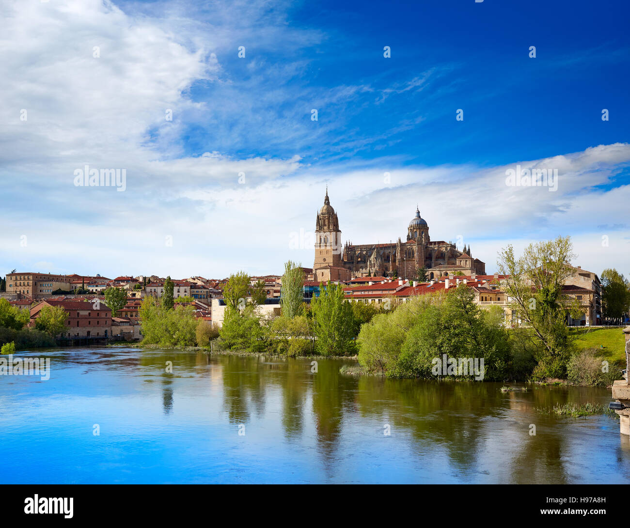 Salamanca skyline with Tormes river in Spain Stock Photo - Alamy