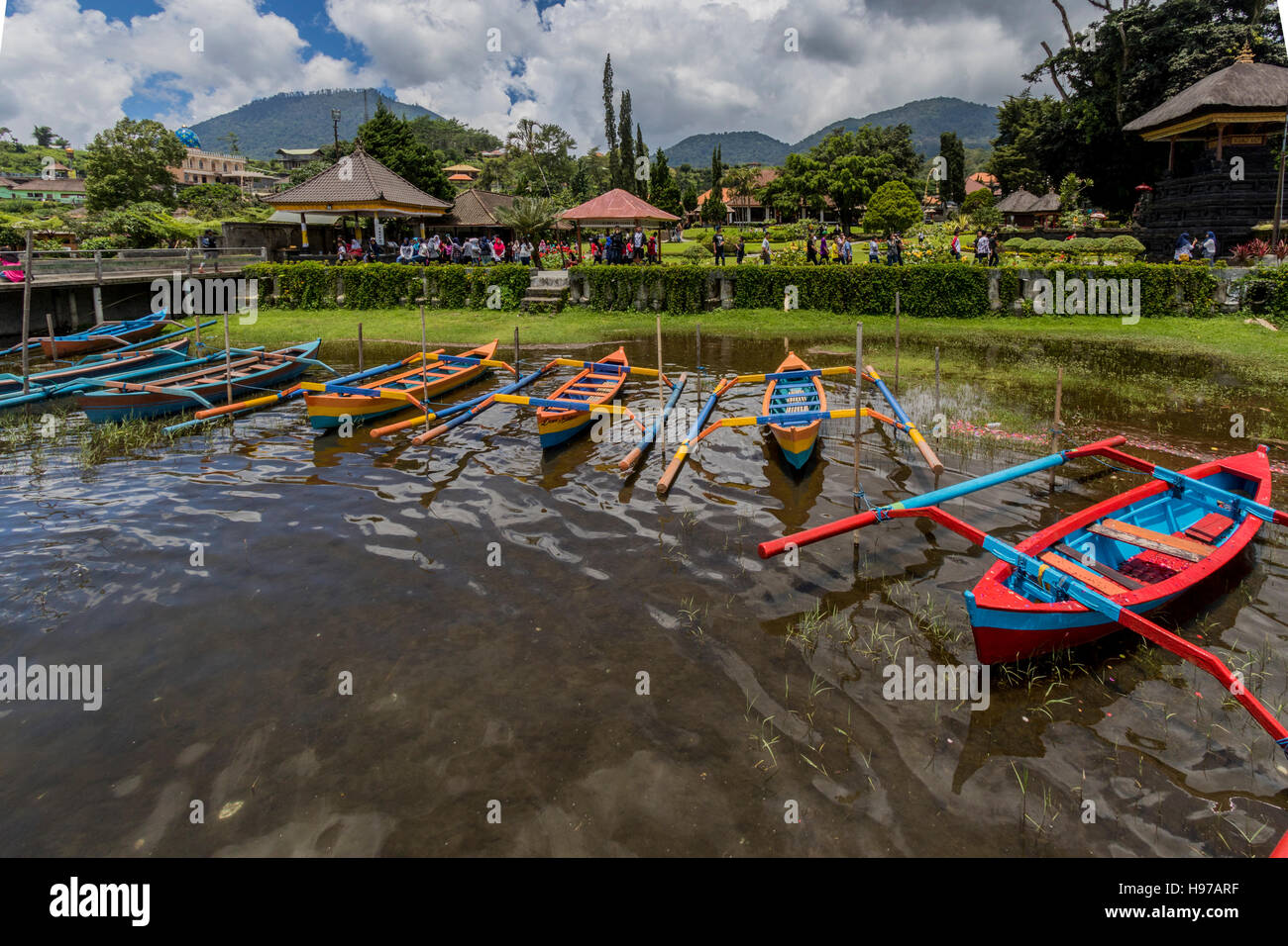 Hindu-Buddhist temple Pura Ulan Danu Bratan on shores of Lake Bratan in ...