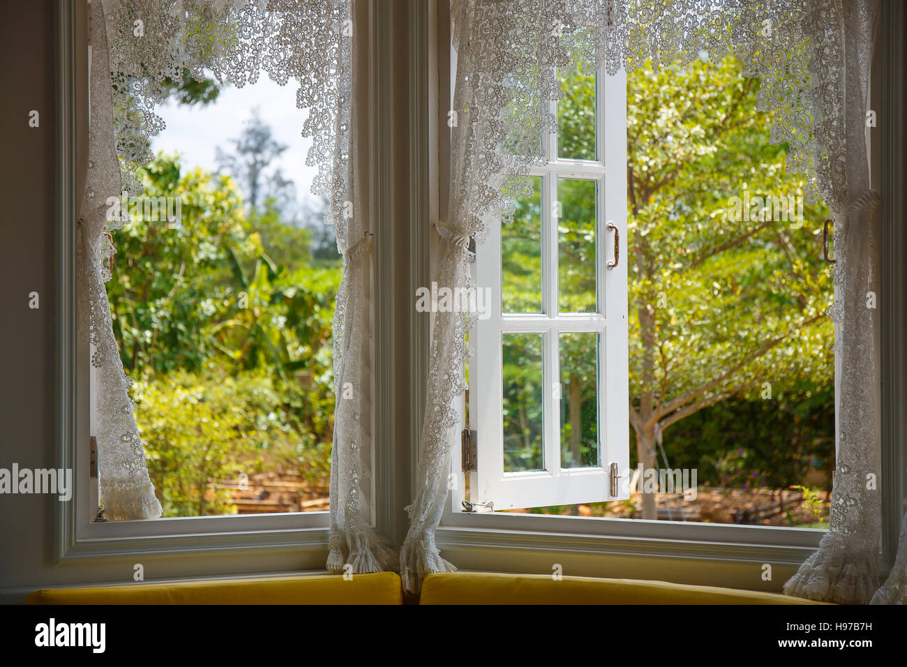 Open window to the back yard Stock Photo - Alamy
