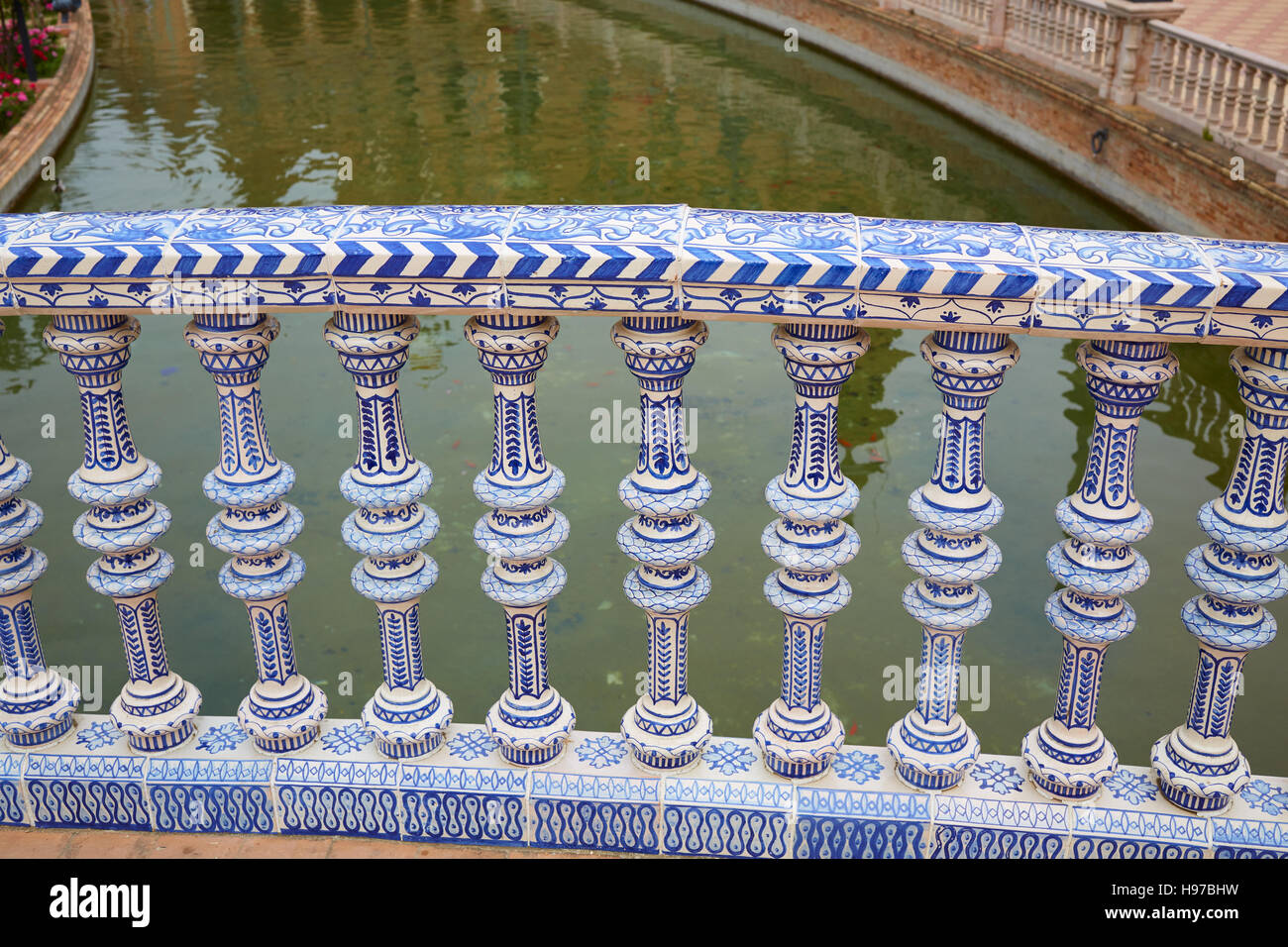 Seville Sevilla Plaza de Espana ceramic balustrade Andalusia Spain ...