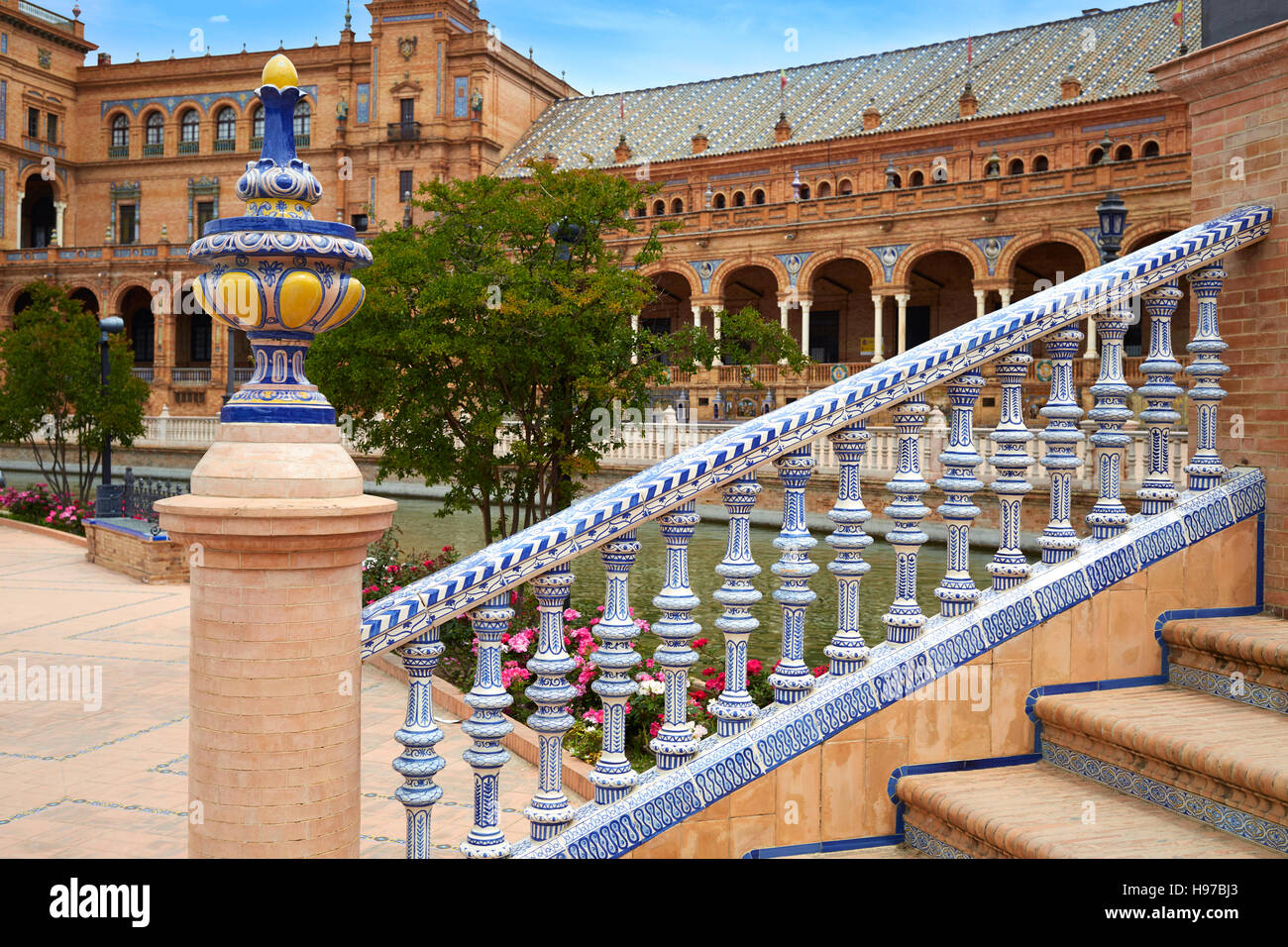 Seville Sevilla Plaza de Espana ceramic balustrade Andalusia Spain ...