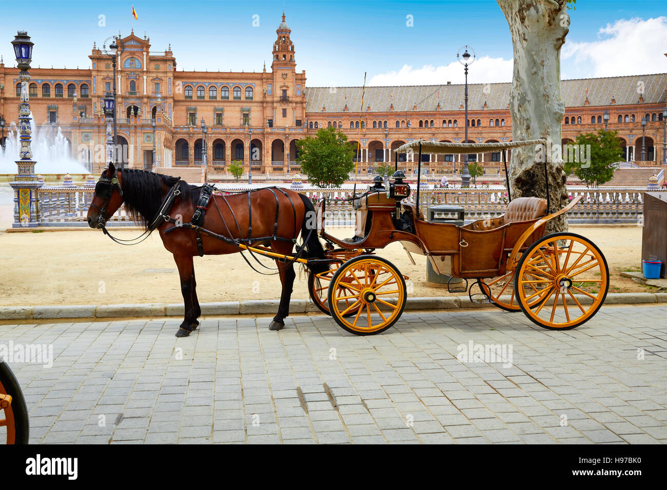 Seville Sevilla Plaza de Espana horse carriages Andalusia Spain square ...