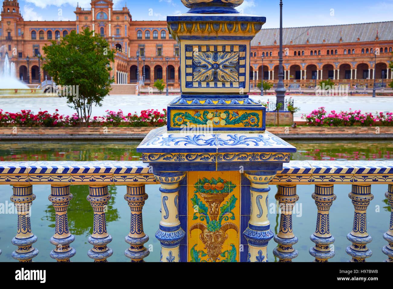 Seville Sevilla Plaza de Espana ceramic balustrade Andalusia Spain ...