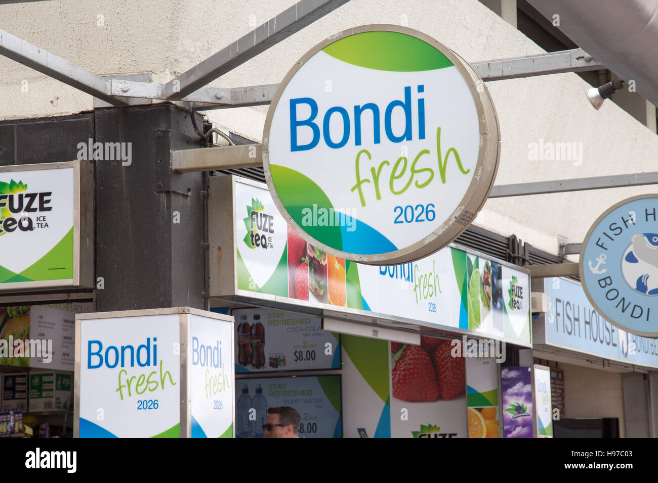 Bondi Beach in Sydney and Bondi fresh store and sign,Sydney,NSW ...