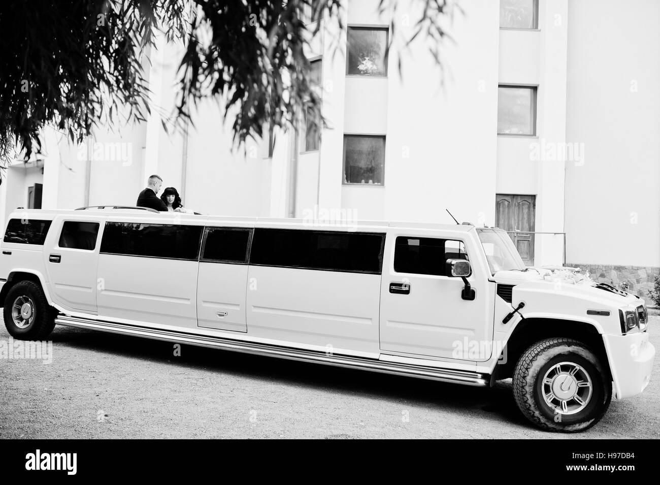 Kyiv, Ukraine - August 31: Elegance white wedding limousine Hummer H2 ...