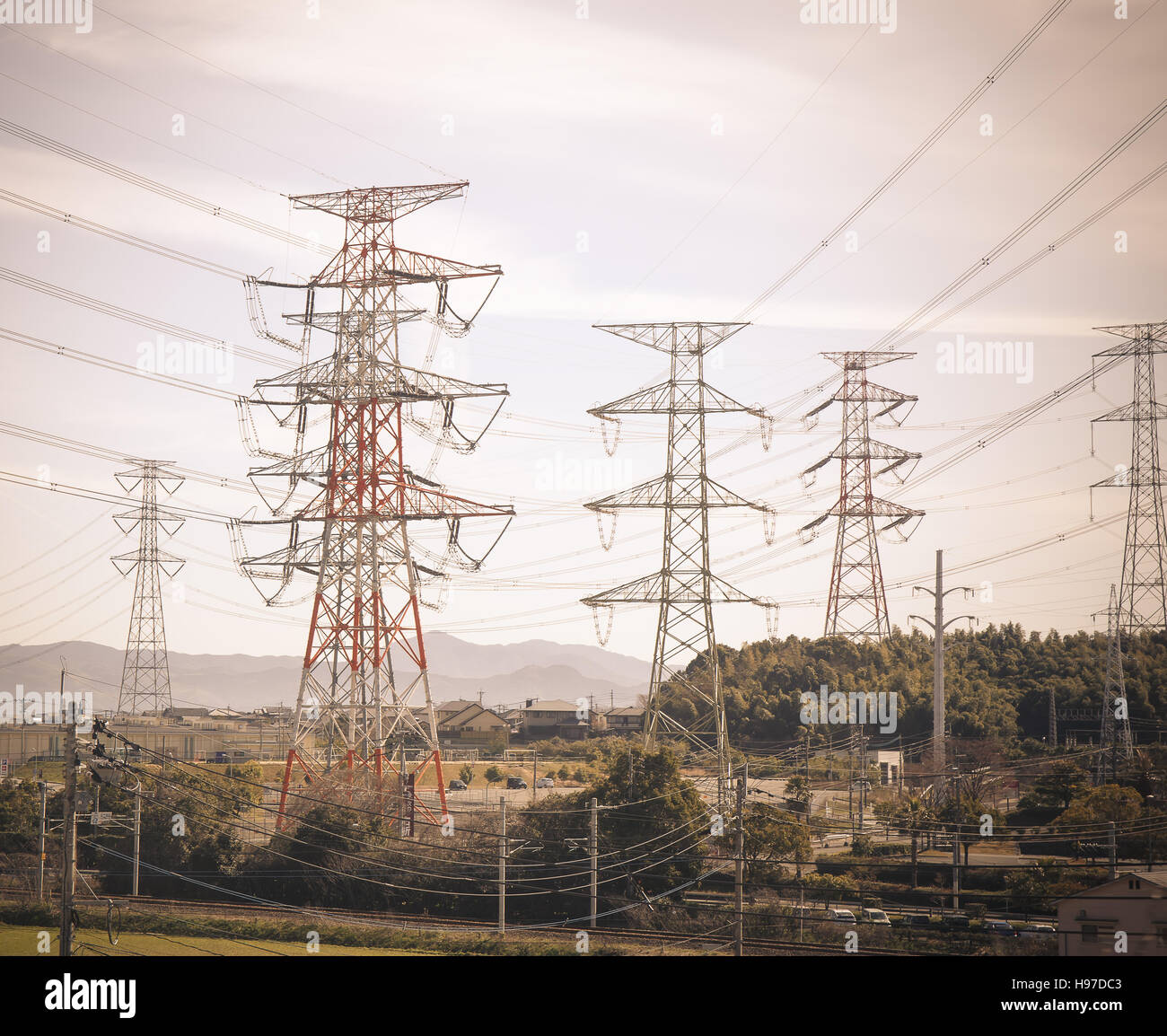 High voltage power pole Stock Photo - Alamy