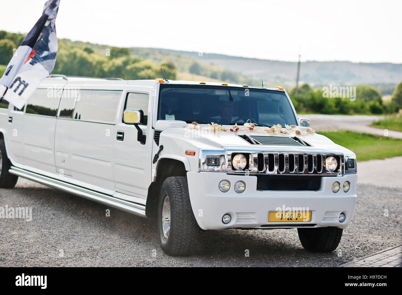 Kyiv, Ukraine - August 31: Elegance white wedding limousine Hummer H2 ...