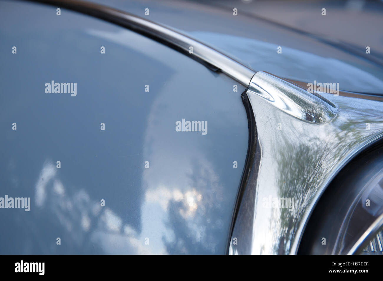 Retro styled image of a front of blue classic car Stock Photo - Alamy