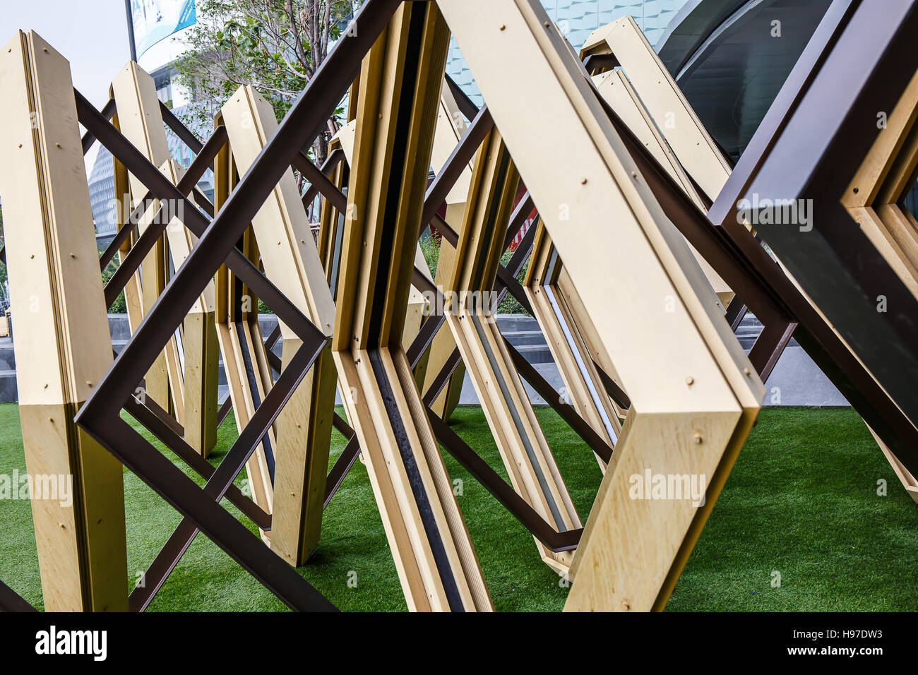 Wood and steel structure background Stock Photo - Alamy