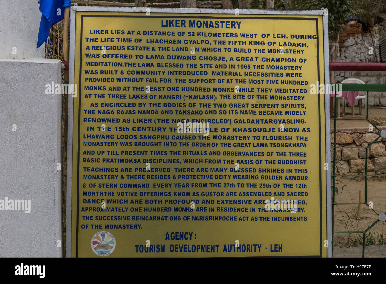 Information Sign at Likir Gompa Stock Photo - Alamy