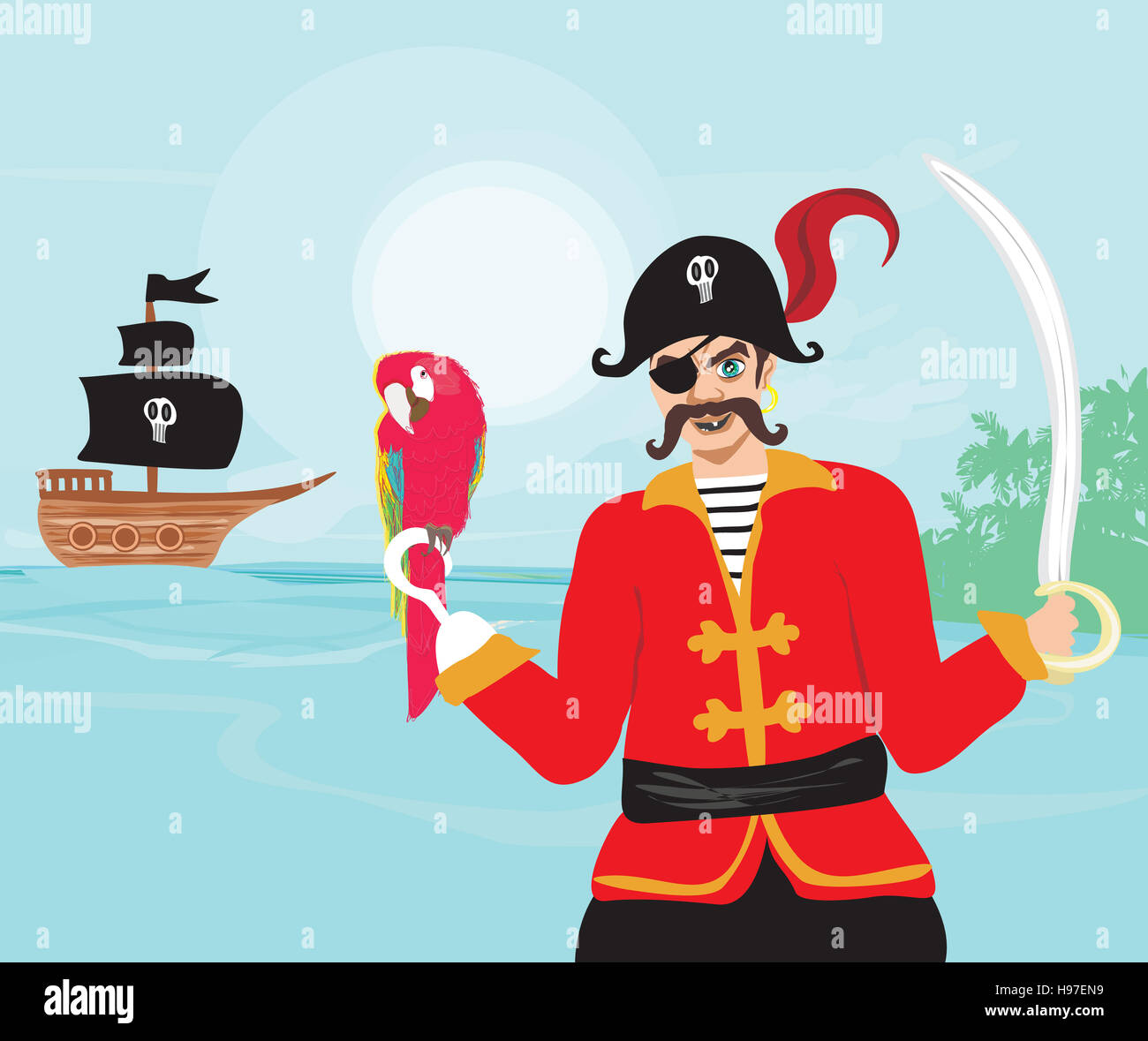 pirate with parrot Stock Photo - Alamy
