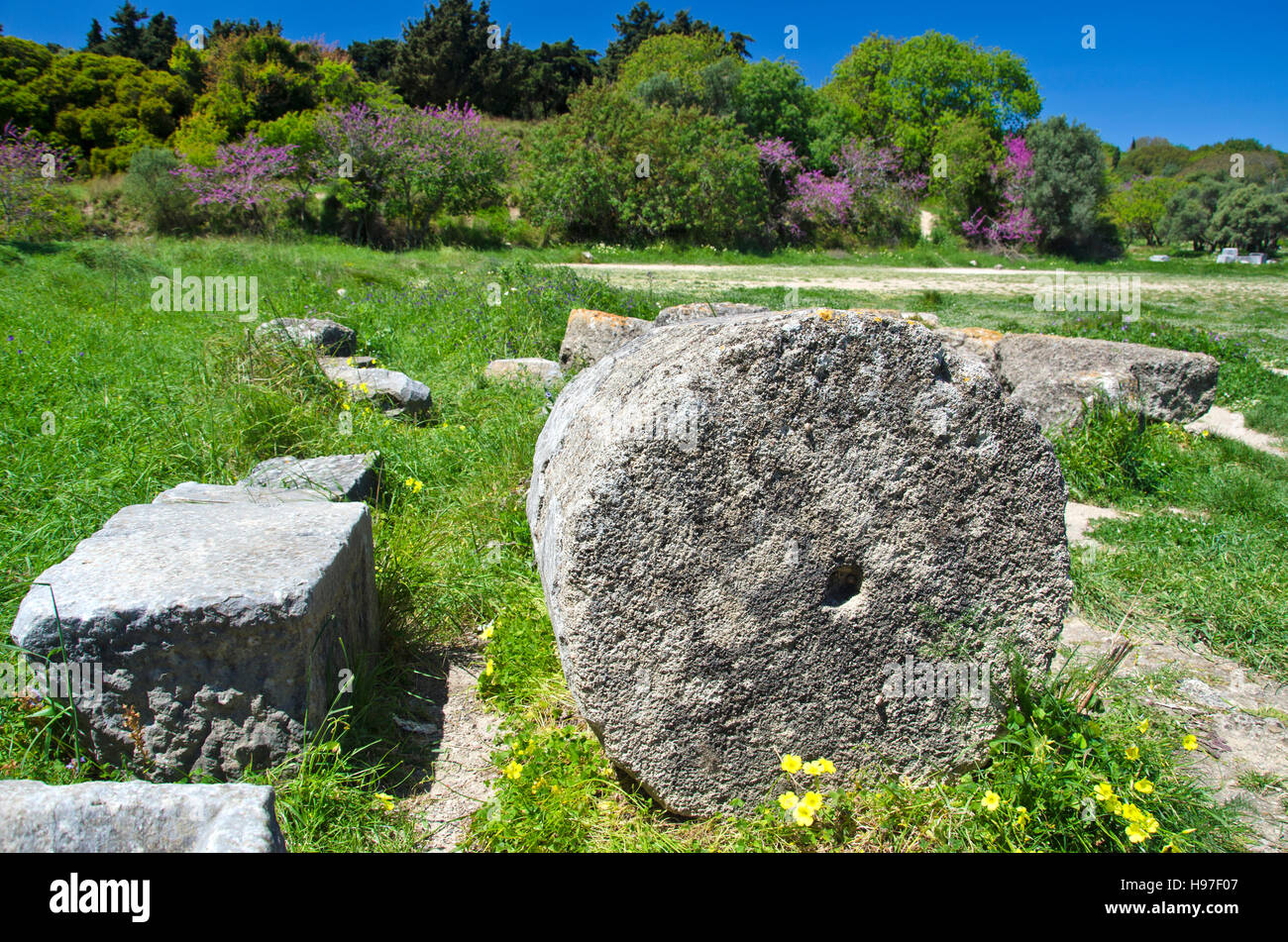 Acropolis columns ruins in Rhodes island, Greece Stock Photo - Alamy