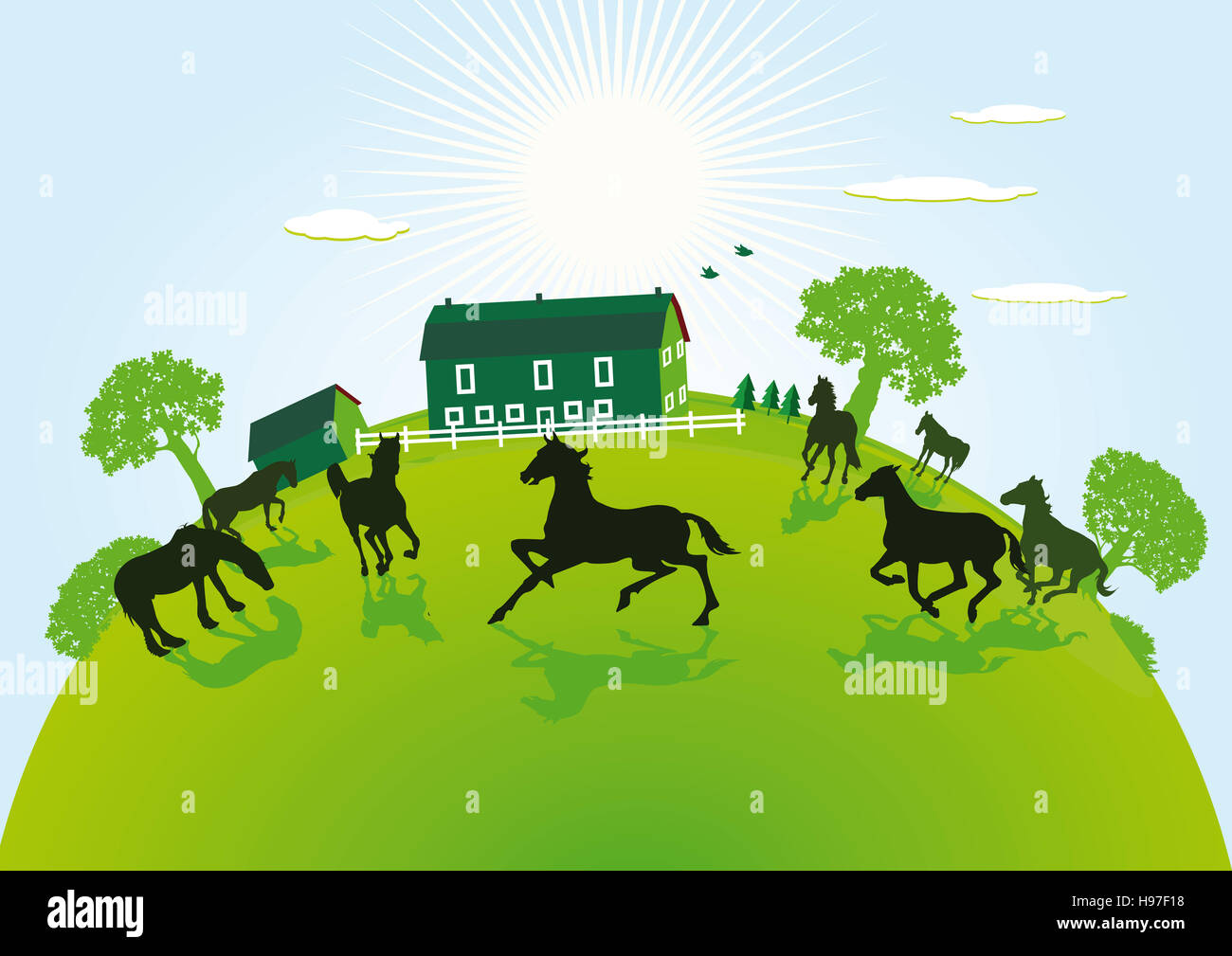 paddock, horses, landscape Stock Photo - Alamy