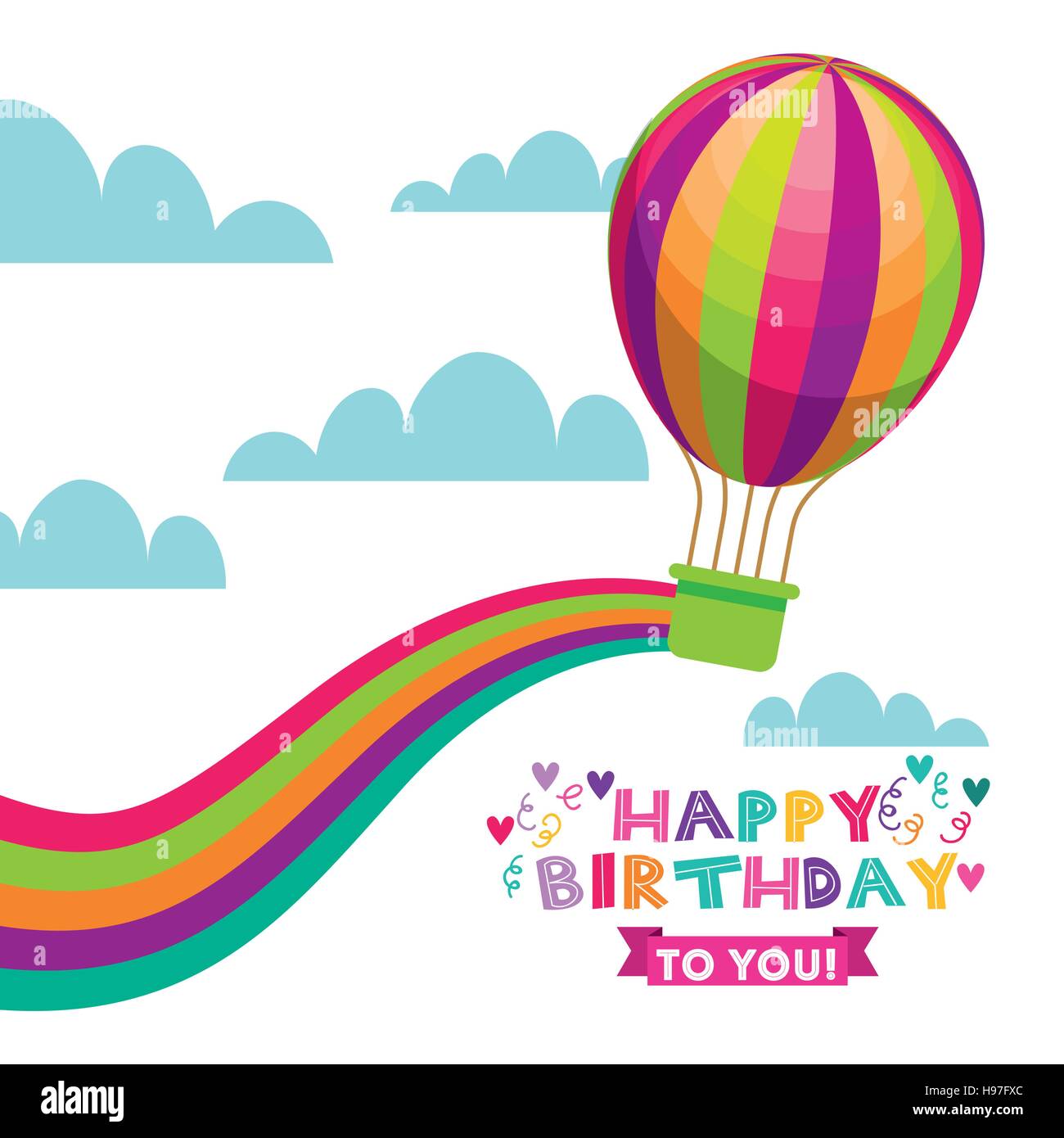 happy birthday card with air balloon icon over sky background. vector ...