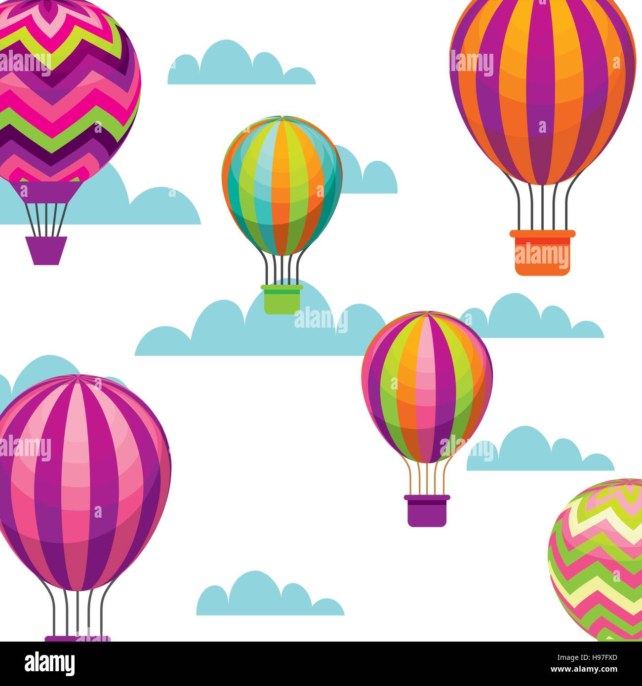 air balloons flying icons over sky background. colorful design. vector ...